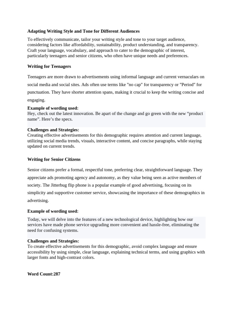 Adapting Writing Style and Tone For Different Audiences | PDF ...