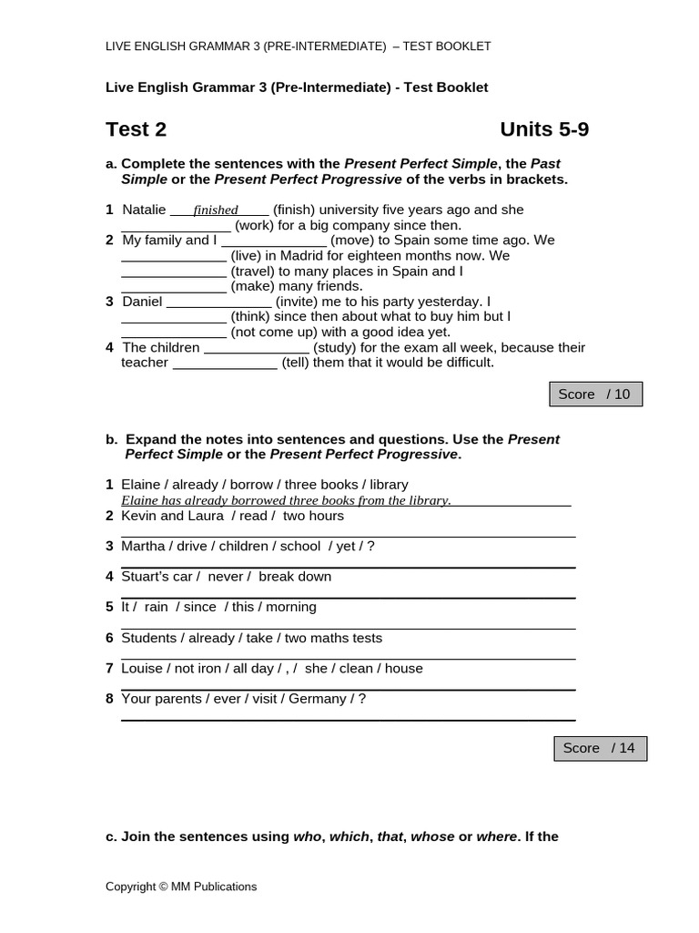 Live English Grammar 3 - Test 2 | PDF | English Grammar | English Language
