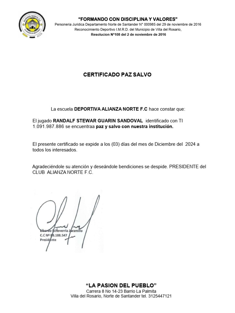 Paz y Salvo Randalf | PDF