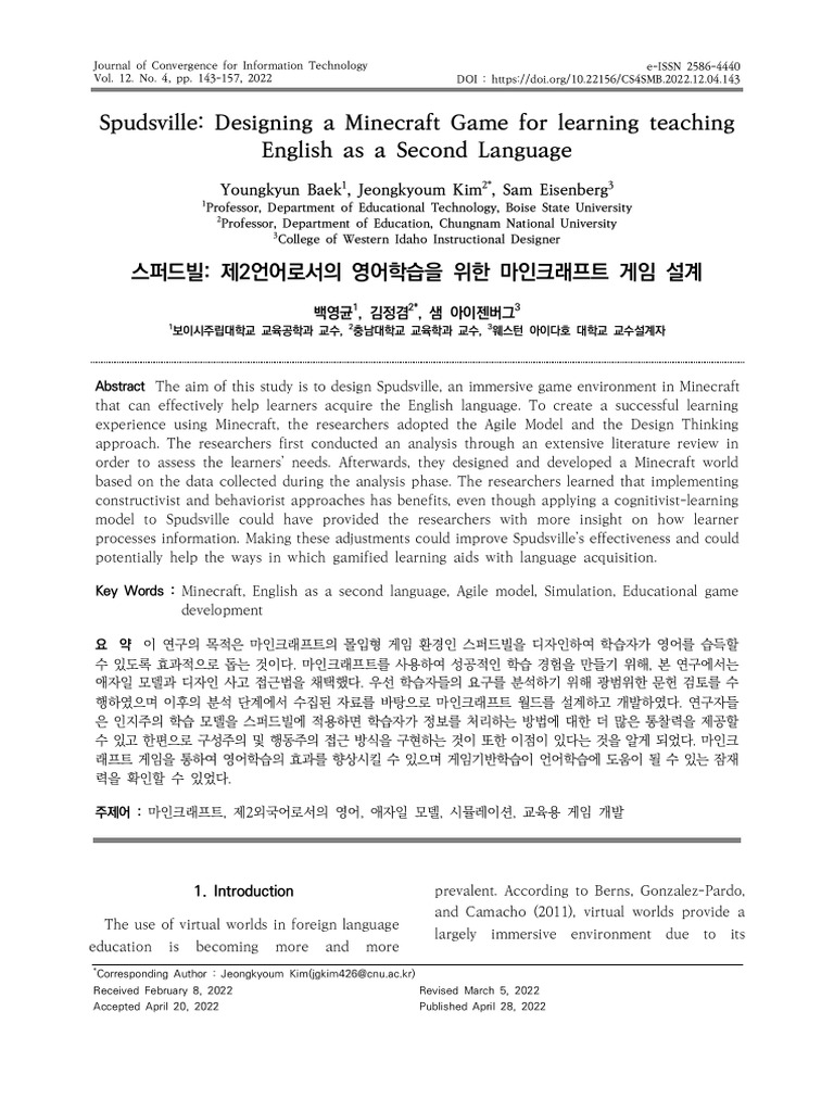 Minecraft ESL Game Design: Spudsville | PDF | English As A Second Or Foreign Language | Learning