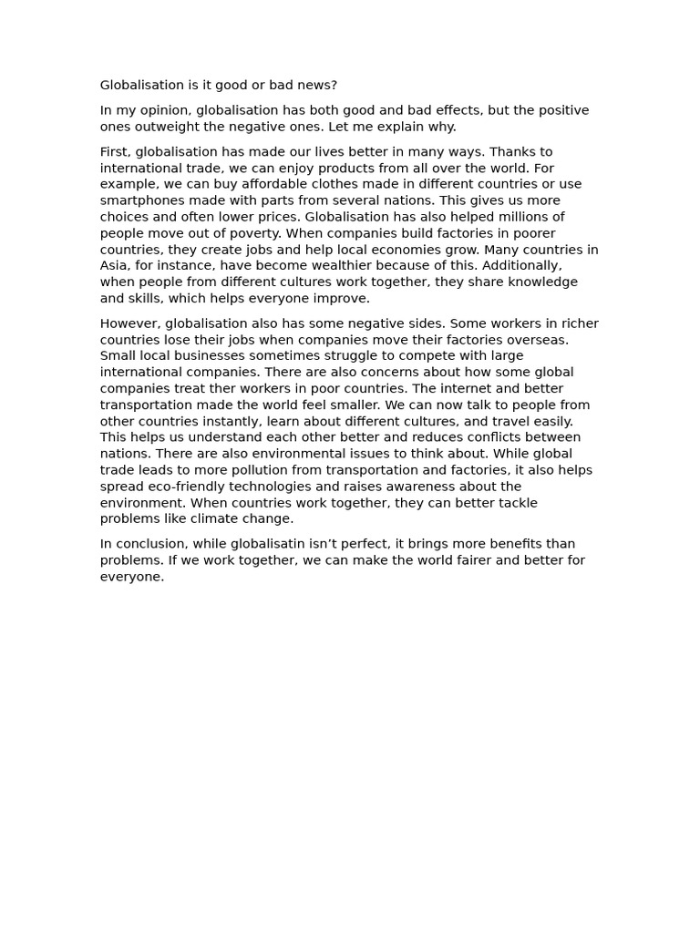 Pros and Cons of Globalisation Explained | PDF