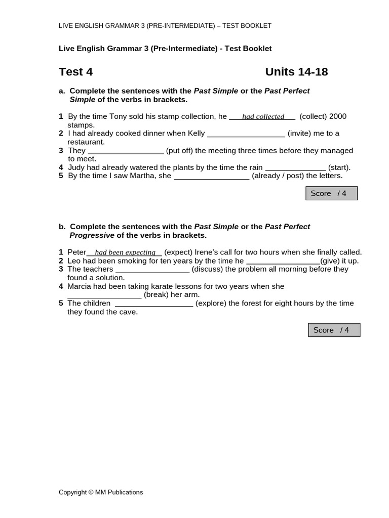 Live English Grammar 3 - Test 4 | PDF | English Grammar