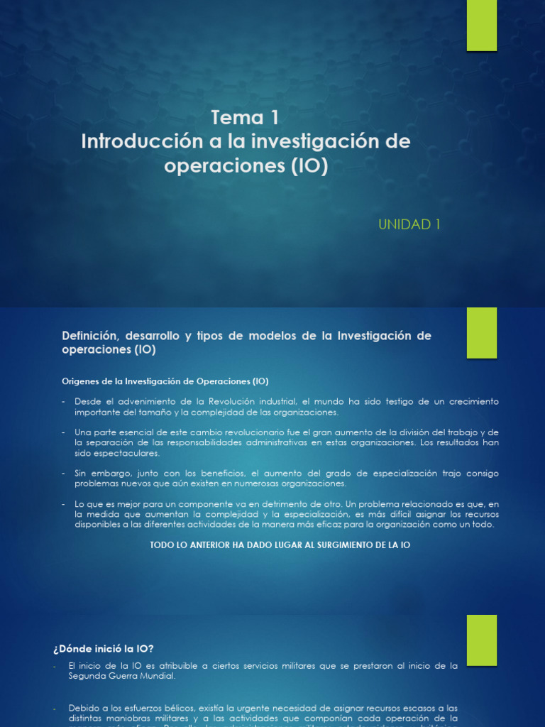 1. Tema 1 Introduccion a la IO 1 | PDF | La investigación de operaciones | Método científico