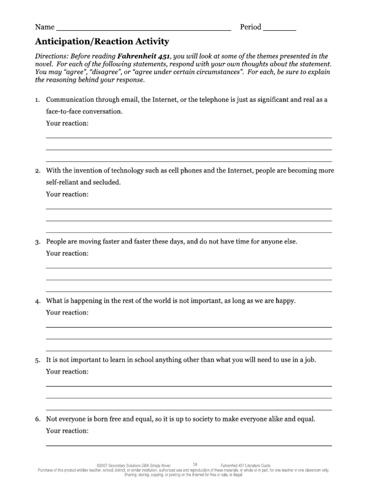 Anticipation Guide F451 | PDF