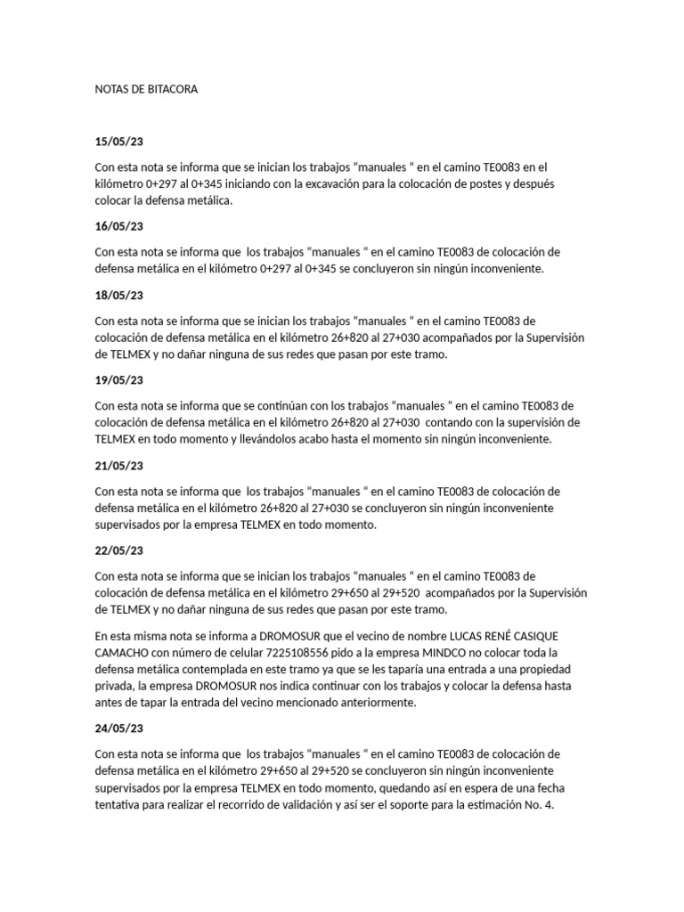 Notas de Bitacora Est 4 | PDF