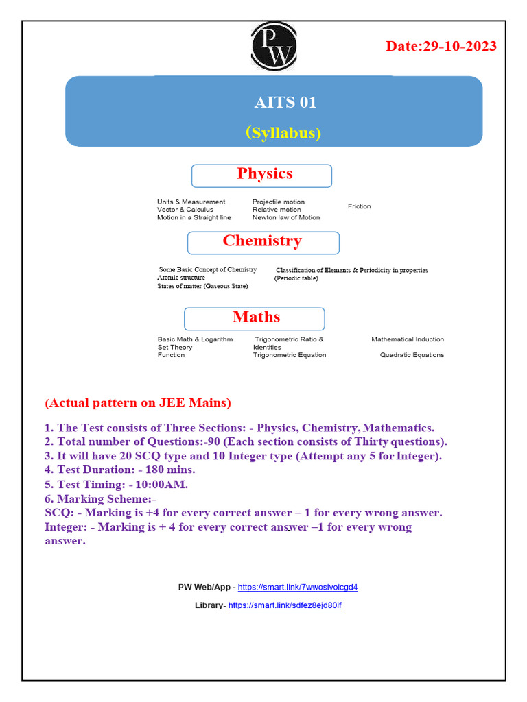 JEE Class 11 Syllabus Overview | PDF