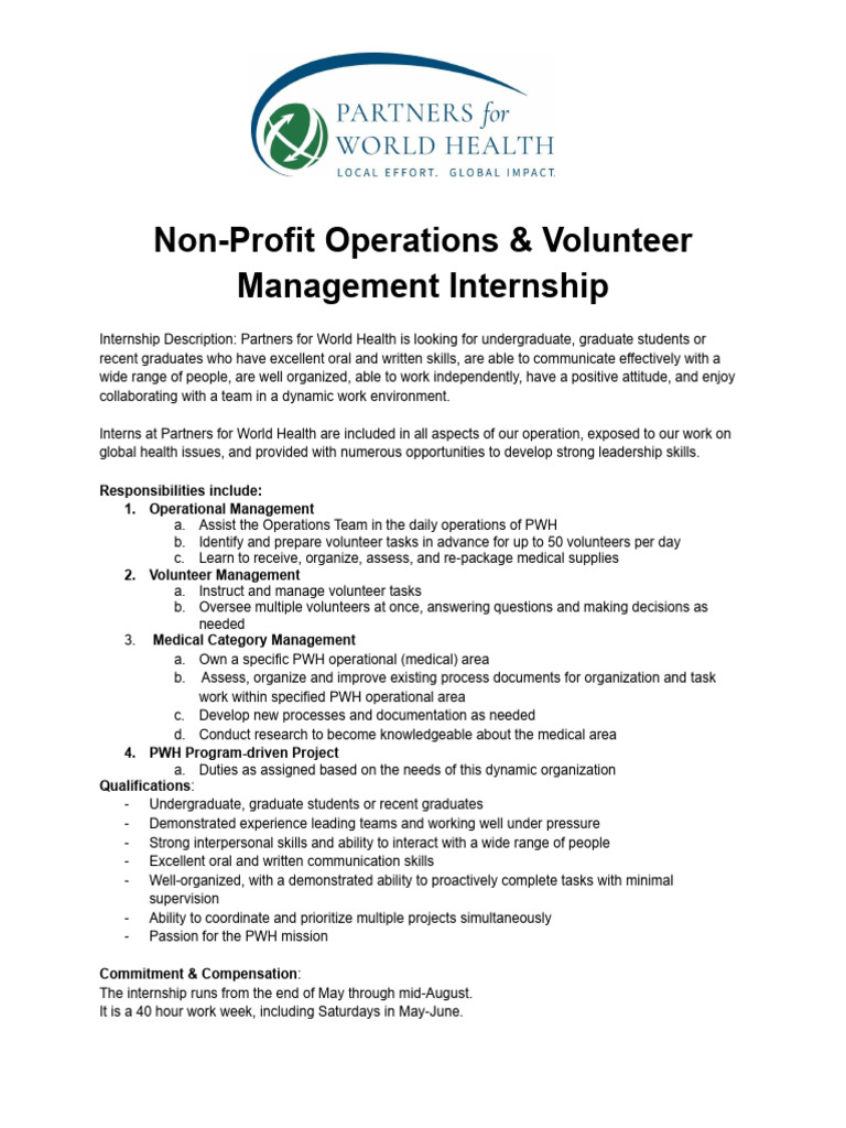 Internship Position Description Summer - Winter | PDF | Volunteering ...