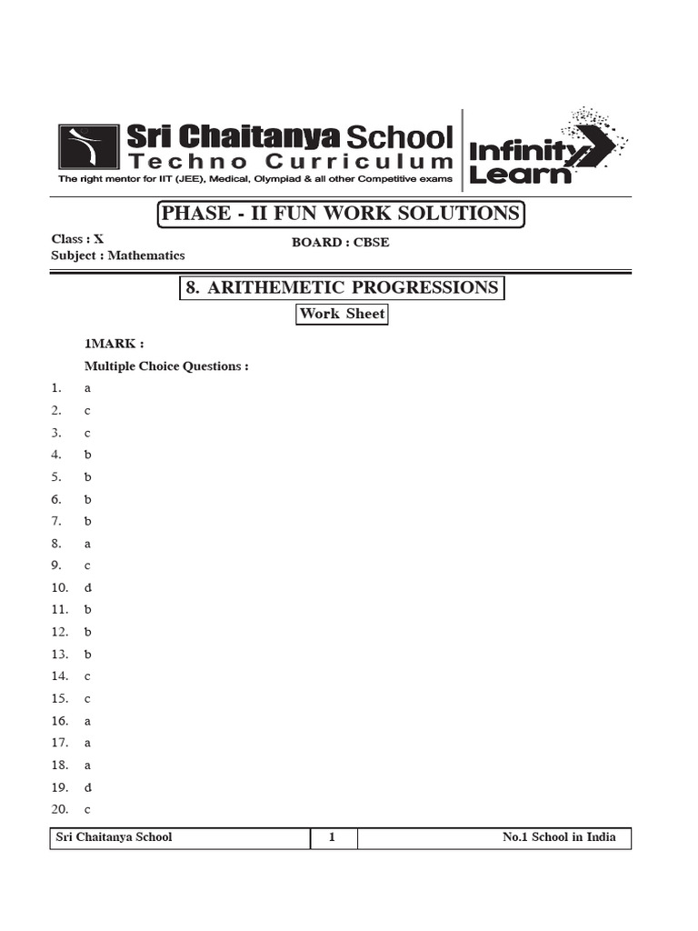 CBSE_MATH_PH_II_FUN_WORK_SHEET_8_ARITHMETIC_PROGRESSIONS | PDF ...
