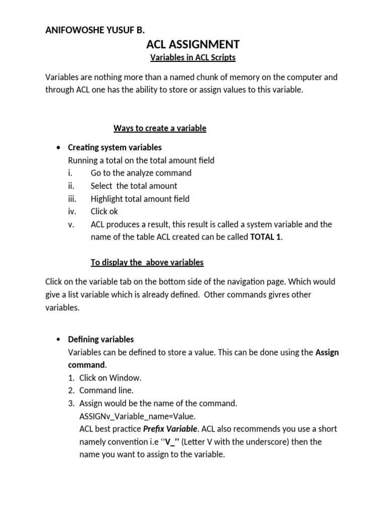 ACL Script Variables Explained | PDF