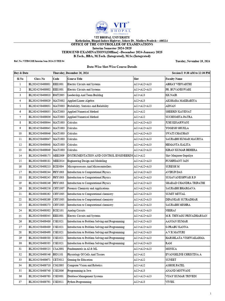 TEE Schedule Interim Semester-Offline | PDF | Computer Science ...