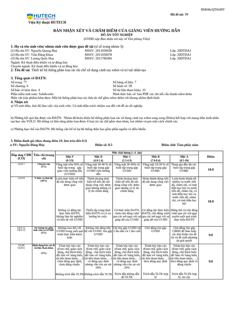 BM04b QT04 DT Nhan Xet, Cham Diem GVHD Detai 79 | PDF