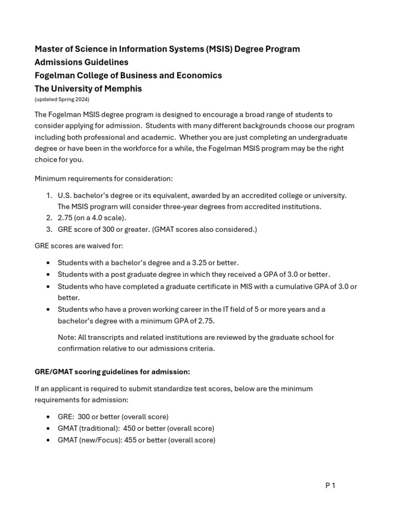 MSIS Admissions Guidelines | PDF | Graduate Record Examinations | University And College Admission