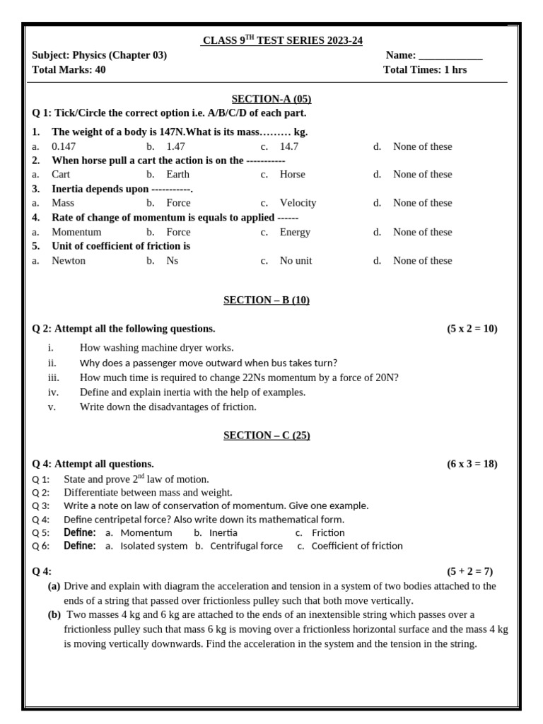 Physics 9th Ch 3 | PDF | Force | Tension (Physics)