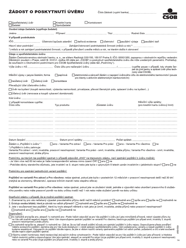 Csob Zadost Poskytnuti Uveru | PDF