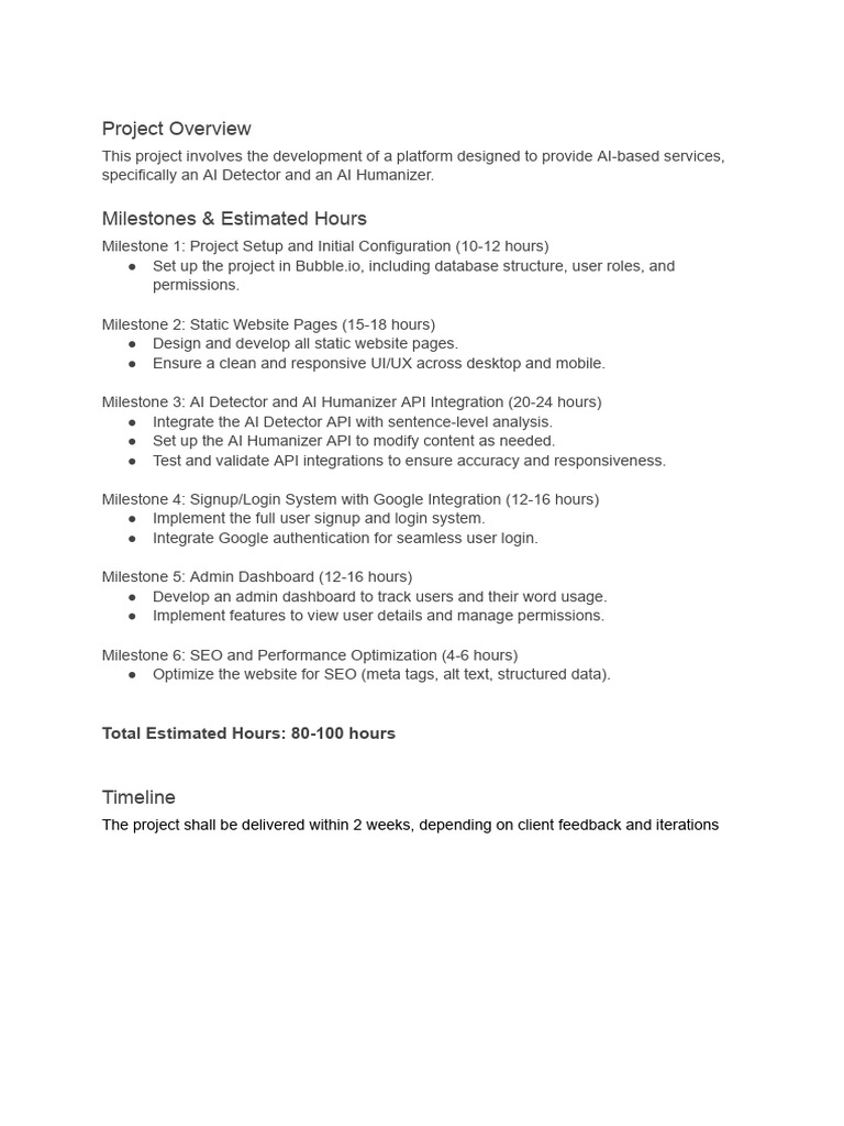 AI Detector and Humanizer Project Plan | PDF