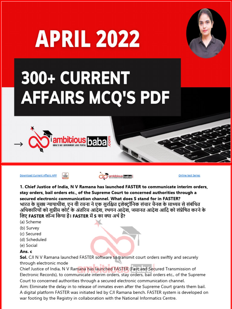 300-Best-Current-Affairs-MCQs-PDF-April-2022-by-Ambitious-Babafinal.pdf | PDF