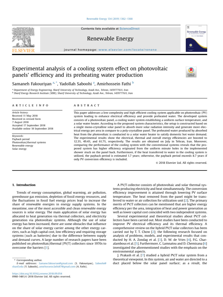 (Samaneh) 1 s2.0 S0960148118311170 Main | PDF | Photovoltaics ...