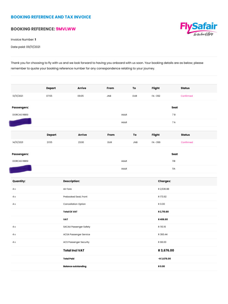 BookingReceipt_9MVLWW | PDF | Baggage | Fee
