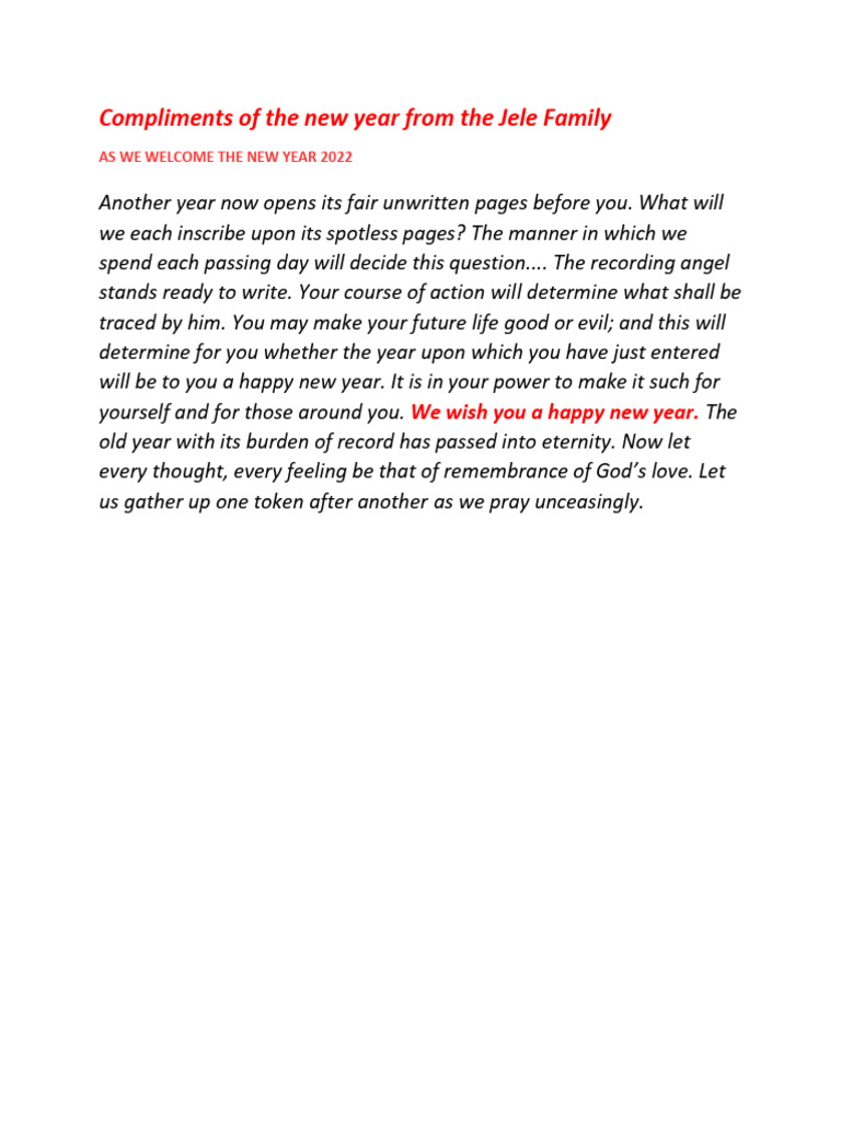 New Year's Message From The Jele Family | PDF