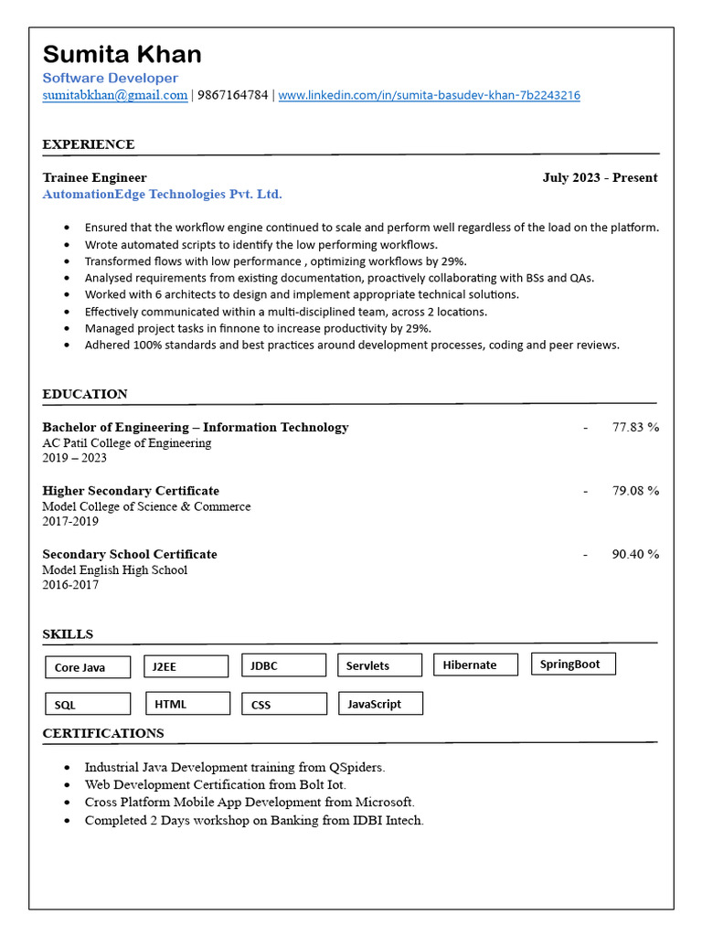 SumitaKhan JavaDeveloper | PDF | Java (Programming Language) | Web Development