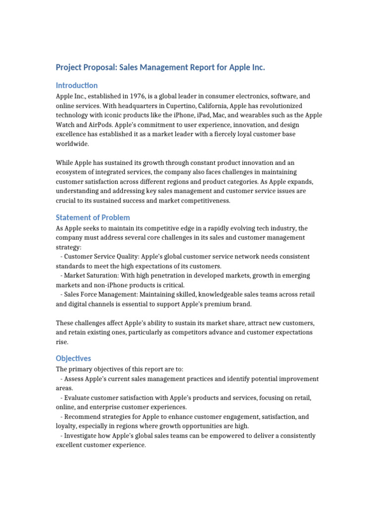 Apple Sales Management Improvement Report | PDF | Apple Inc. | Customer ...