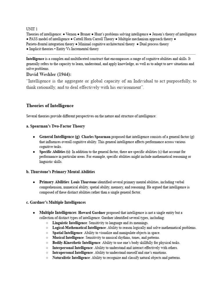 Theories of Intelligence Explained | PDF | Mental Chronometry ...