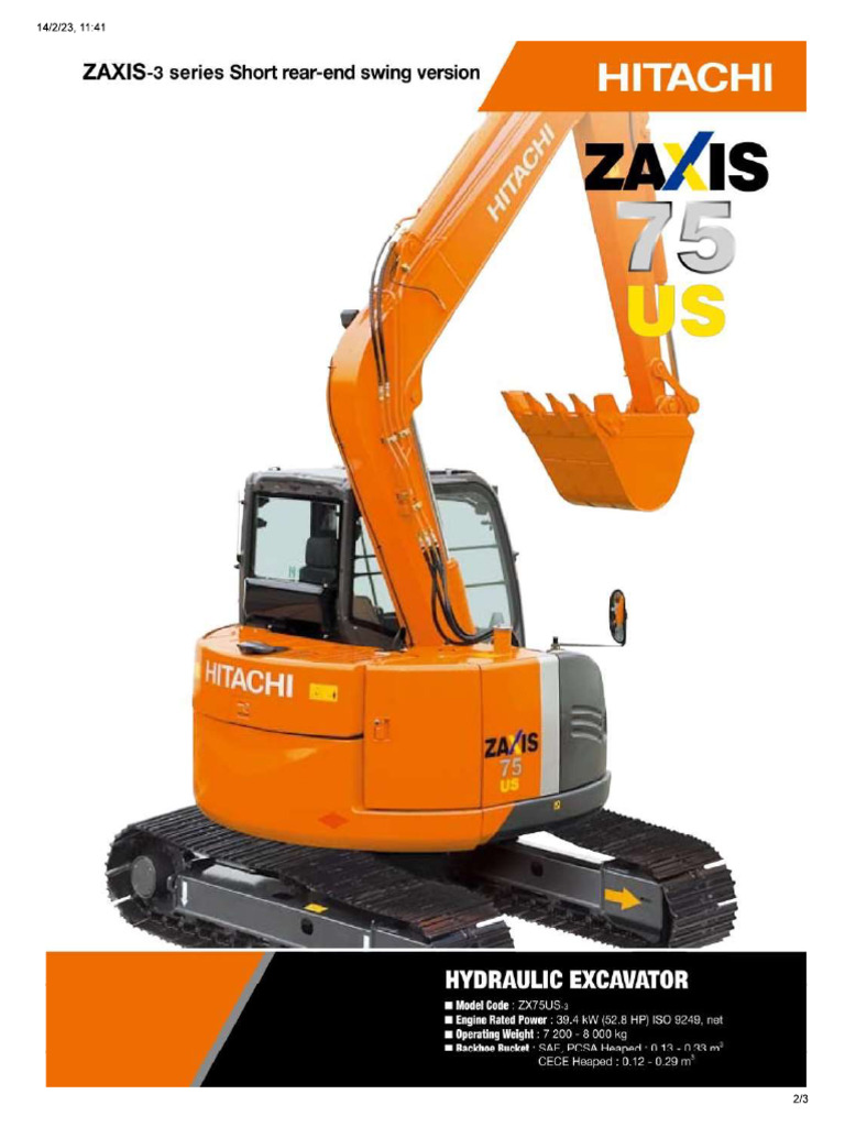 Ficha Tecnica RETRO Hitachi 75 | PDF