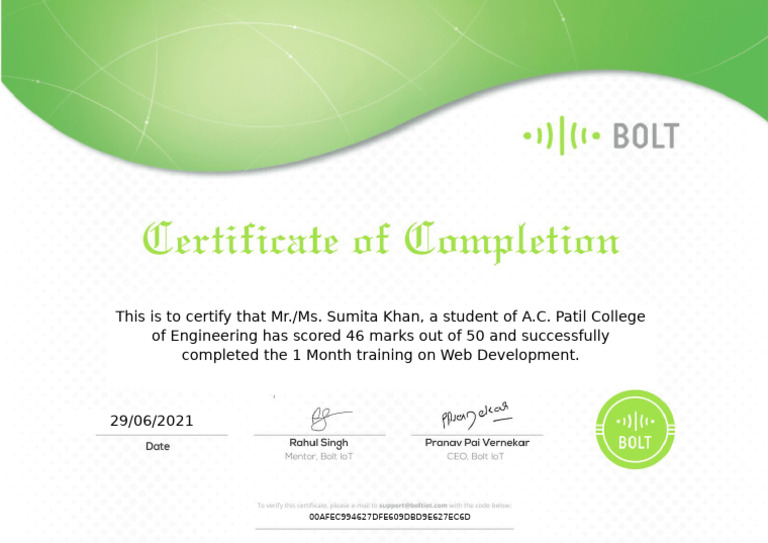 Sumita Khan - Web Development Completion Certificate | PDF