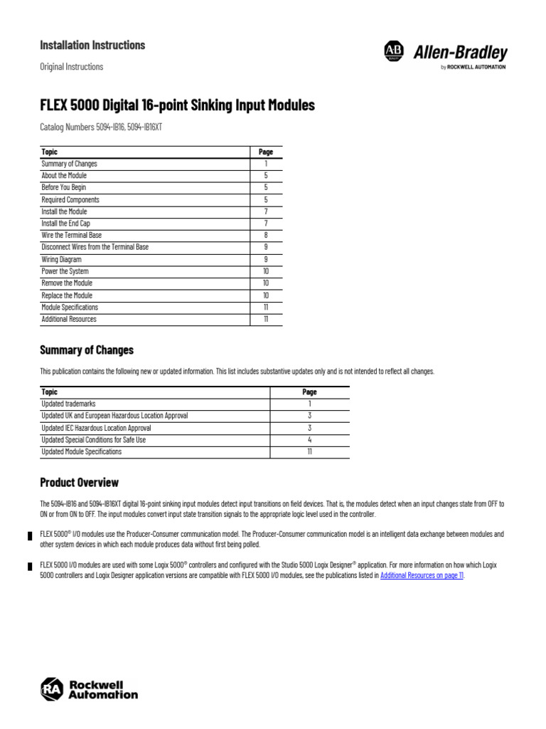FLEX 5000 Digital 16-Point Sinking Input Modules | PDF | Programmable ...