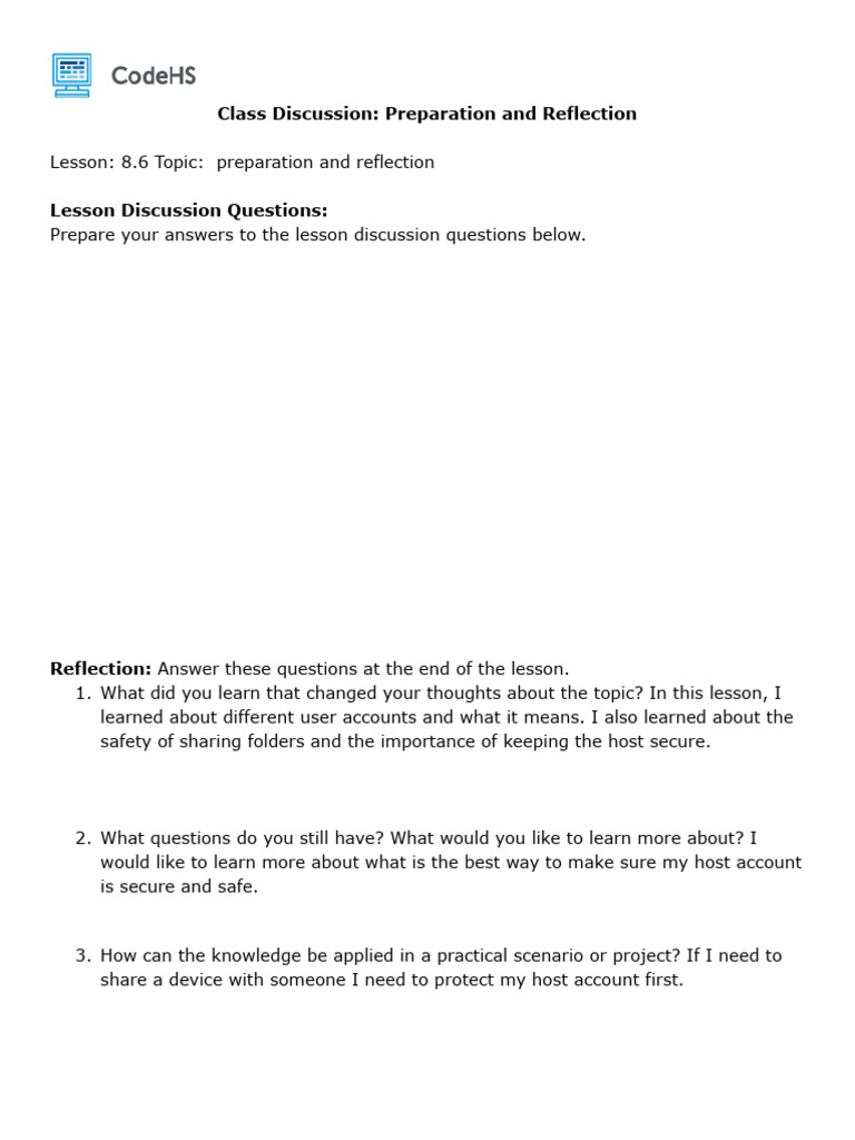 Class Discussion: Preparation and Reflection | PDF