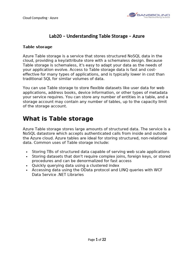 Lab20 - Understanding Table Storage - Azure | PDF | No Sql | Microsoft ... Lab20 - Understanding Table Storage - Azure | PDF | No Sql | Microsoft ...