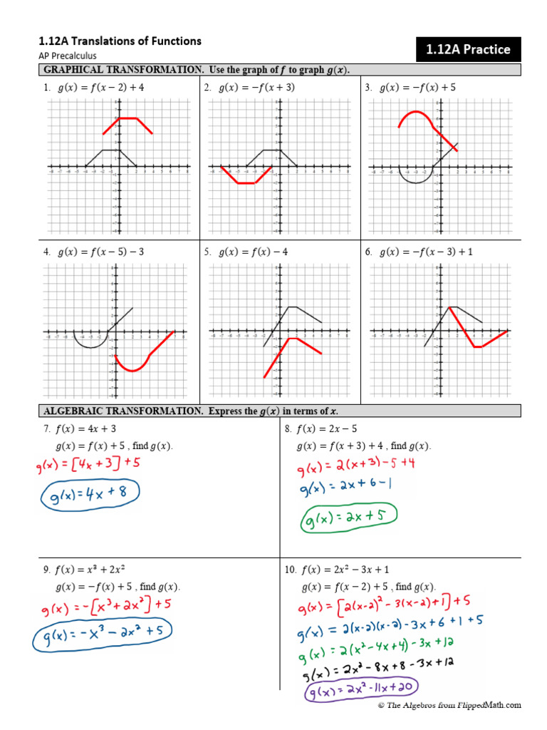 1.12 Transformations Practice Answers | PDF | Function (Mathematics ...