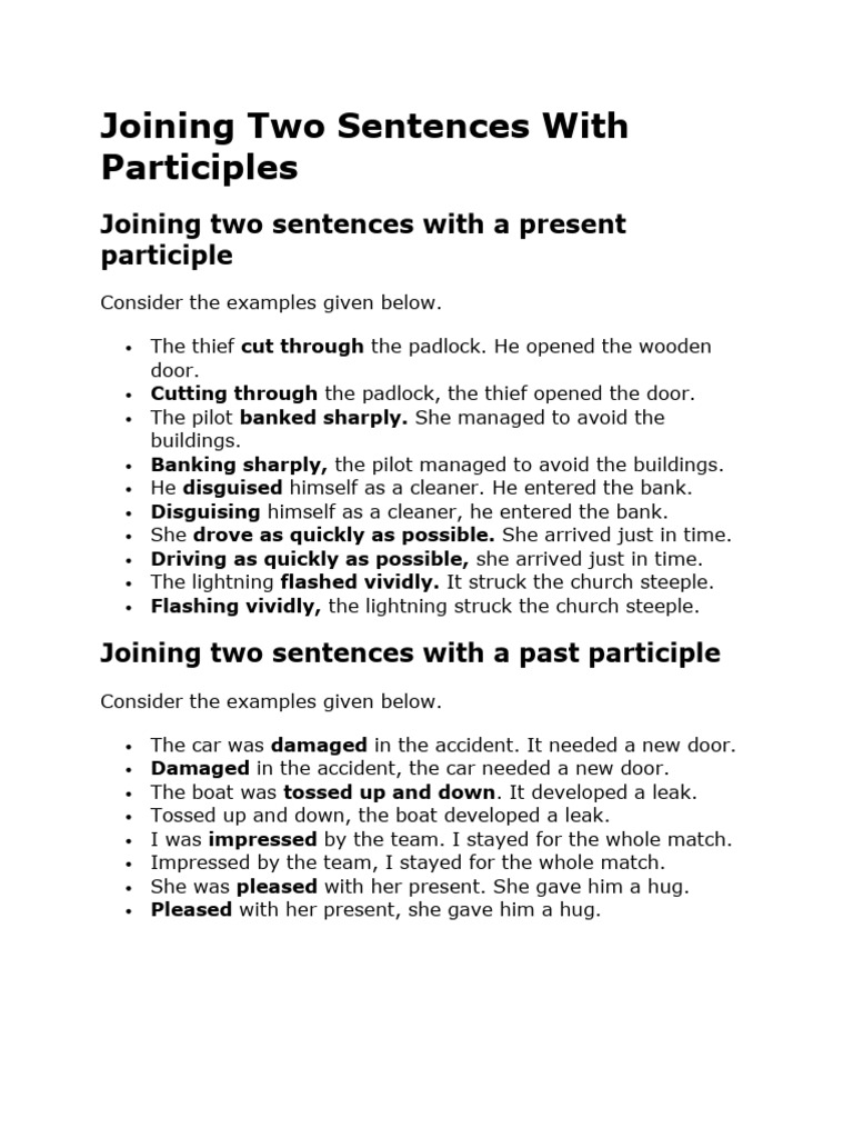 Participles to join sentences | PDF