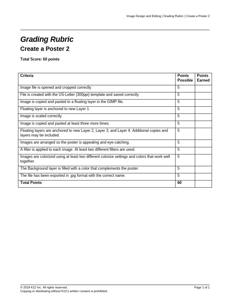 Poster Creation Grading Rubric | PDF