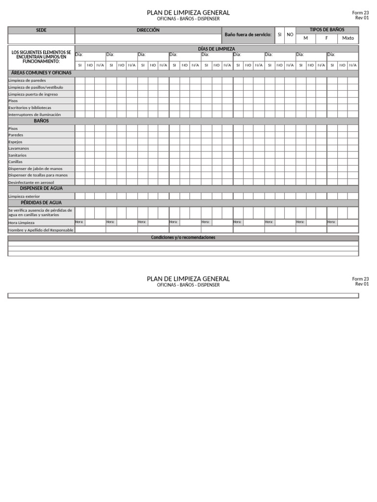 Plan de Limpieza para Oficinas y Baños | PDF