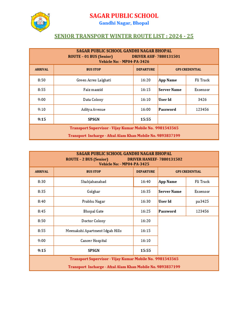 Senior Route List - Wef 12-12-2024 | PDF | Bus Transport | Transport