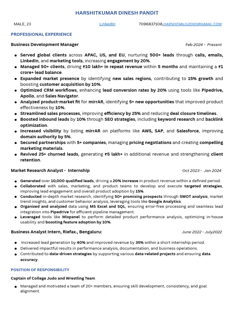 Harshitkumar Dinesh Pandit | PDF | Customer Relationship Management | Sales