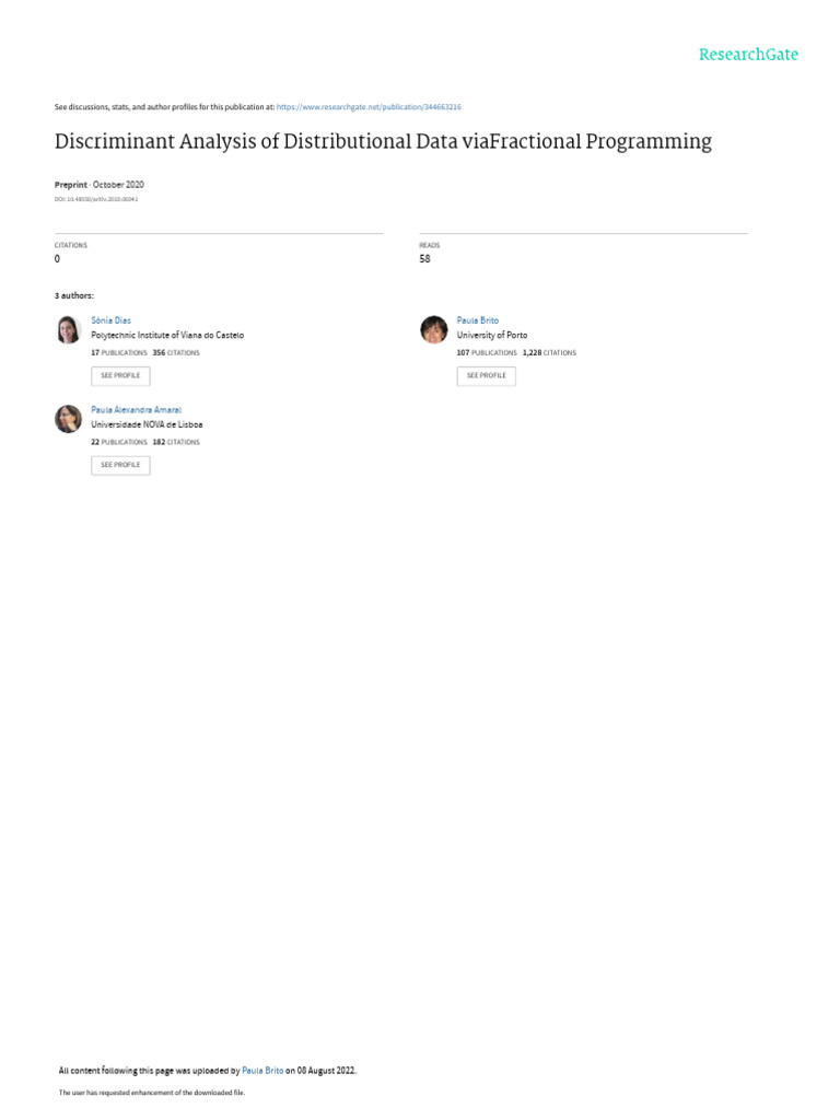 Discriminant Analysis of Distributional Data Viafr | PDF | Regression ...