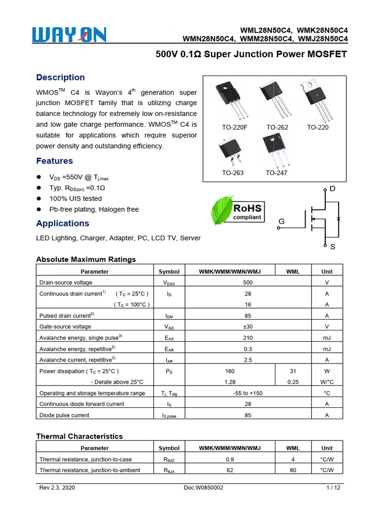 500 V 0.1 S Super J Unction Power Mosfet T: Descrip Ption | PDF | Manufactured Goods ...
