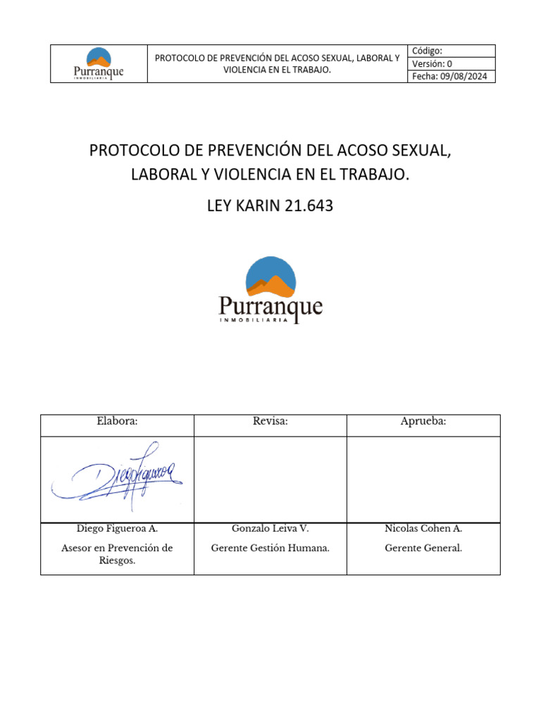 Protocolo Ley Karin, Inmobiliaria Purranque, 2024 | PDF | Acoso sexual | Sexismo