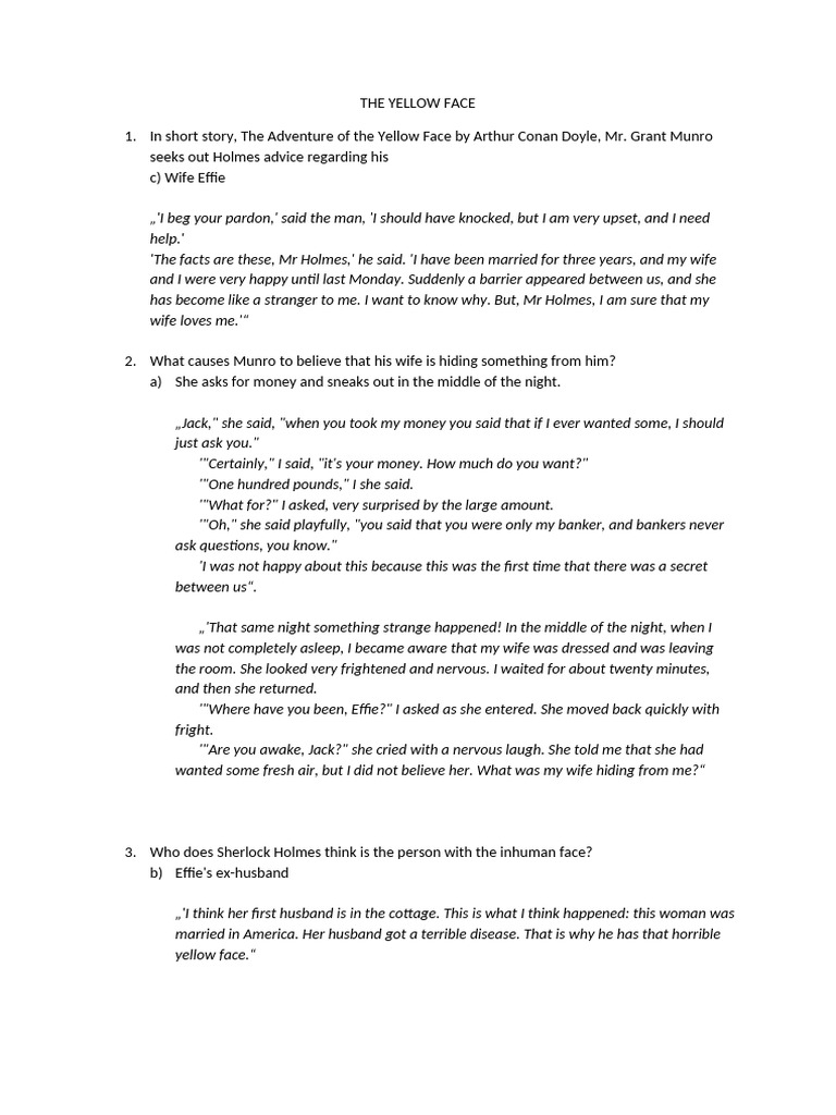 THE YELLOW FACE | PDF | Sherlock Holmes | Arthur Conan Doyle Characters