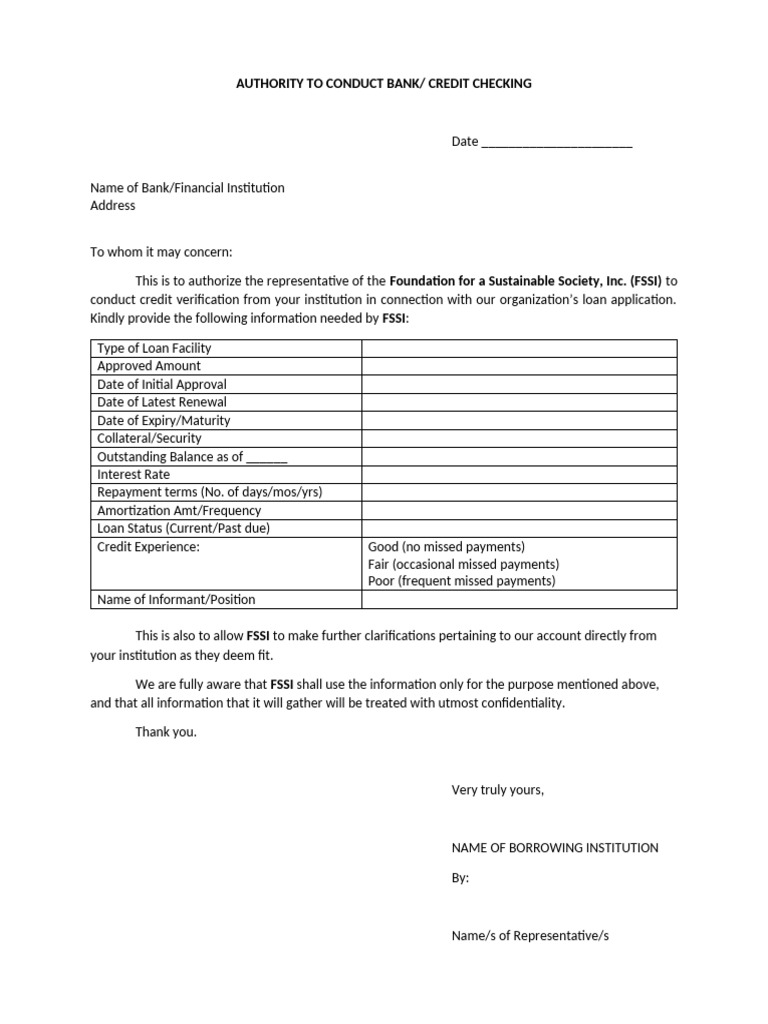Bank Credit Check Authorization Form | PDF