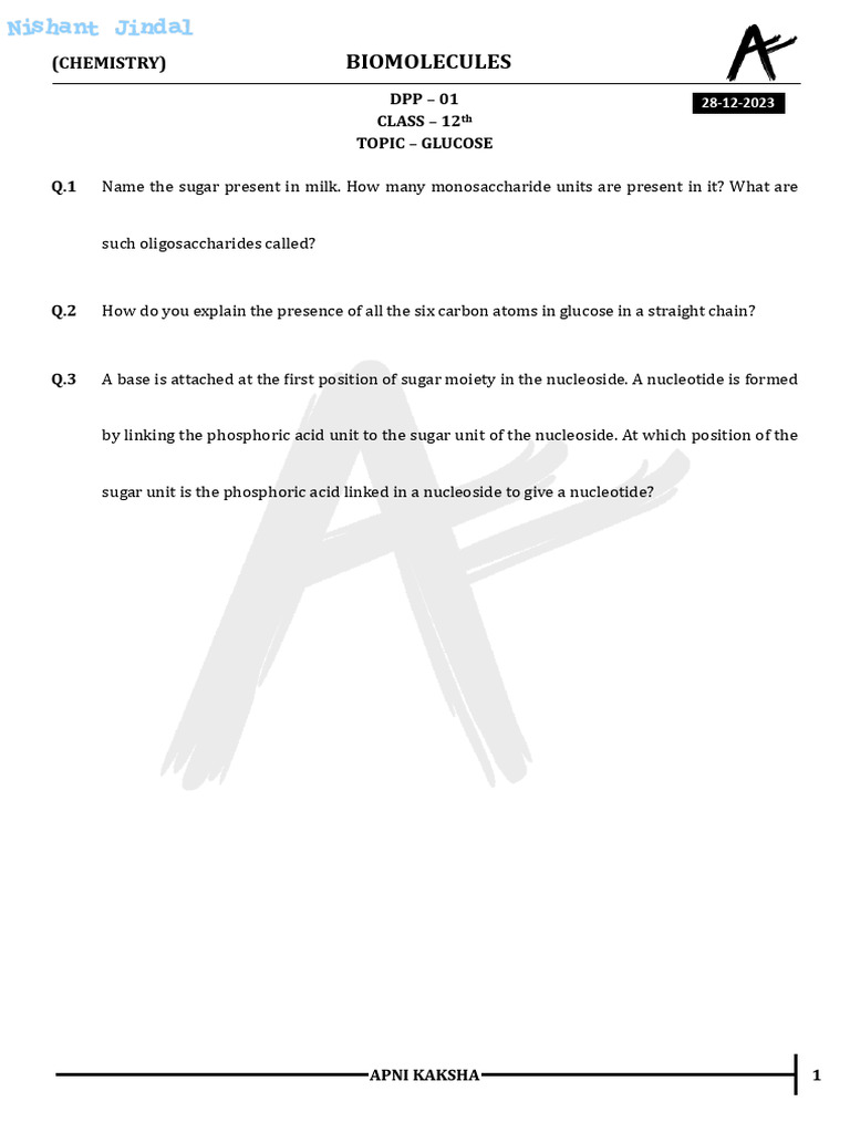 DPP - 01 Biomolecules Glucose NJ - 247 | PDF