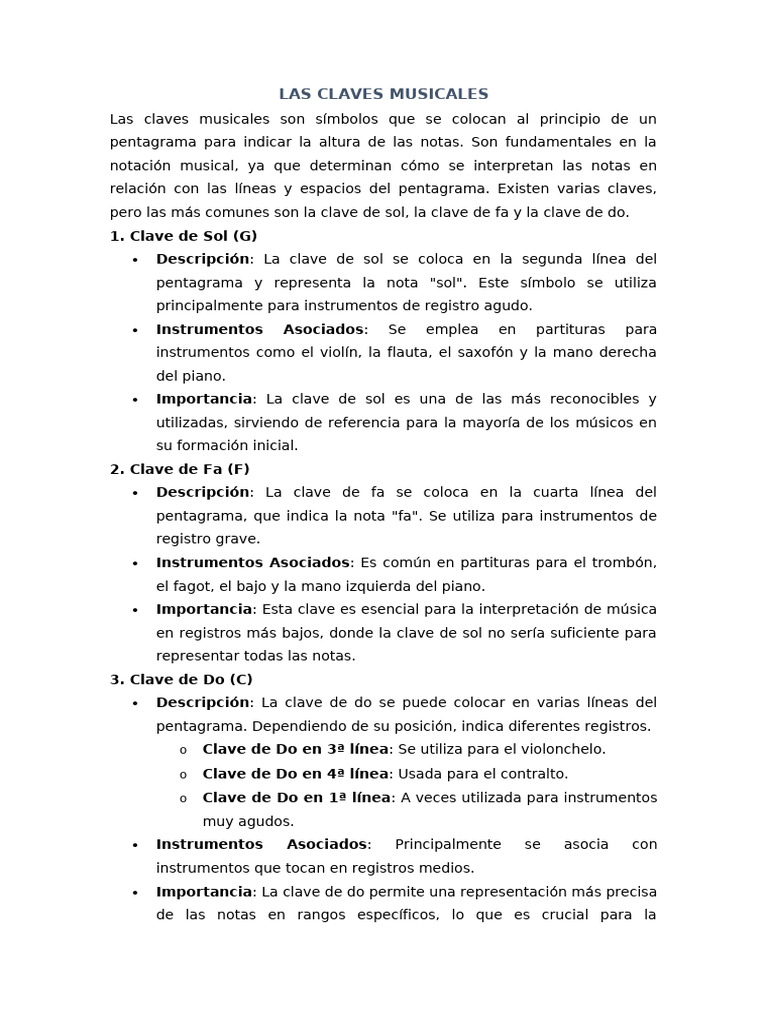 Las Claves Musicales | PDF | Clave | Elementos de la música