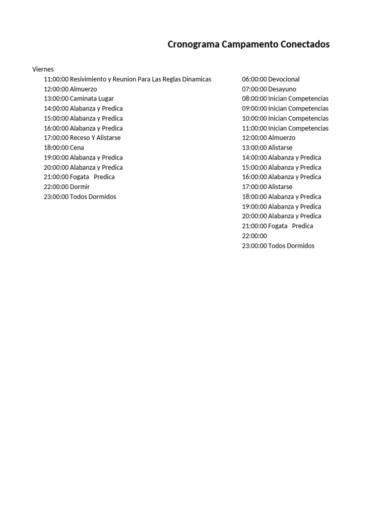 Cronograma Predicas Campameno | PDF