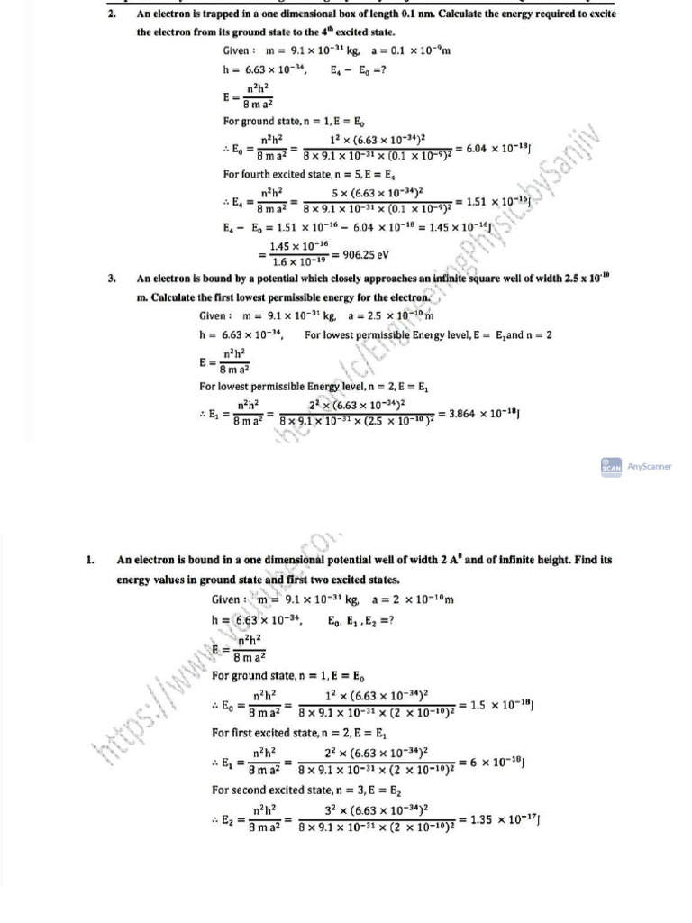 Numericals On 1D Potential Well | PDF