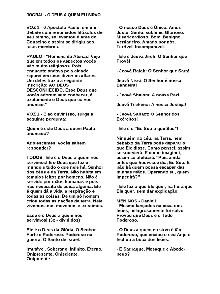 Jogral - o Deus A Quem Eu Sirvo | PDF | Deus | Daniel (personagem Bíblica)