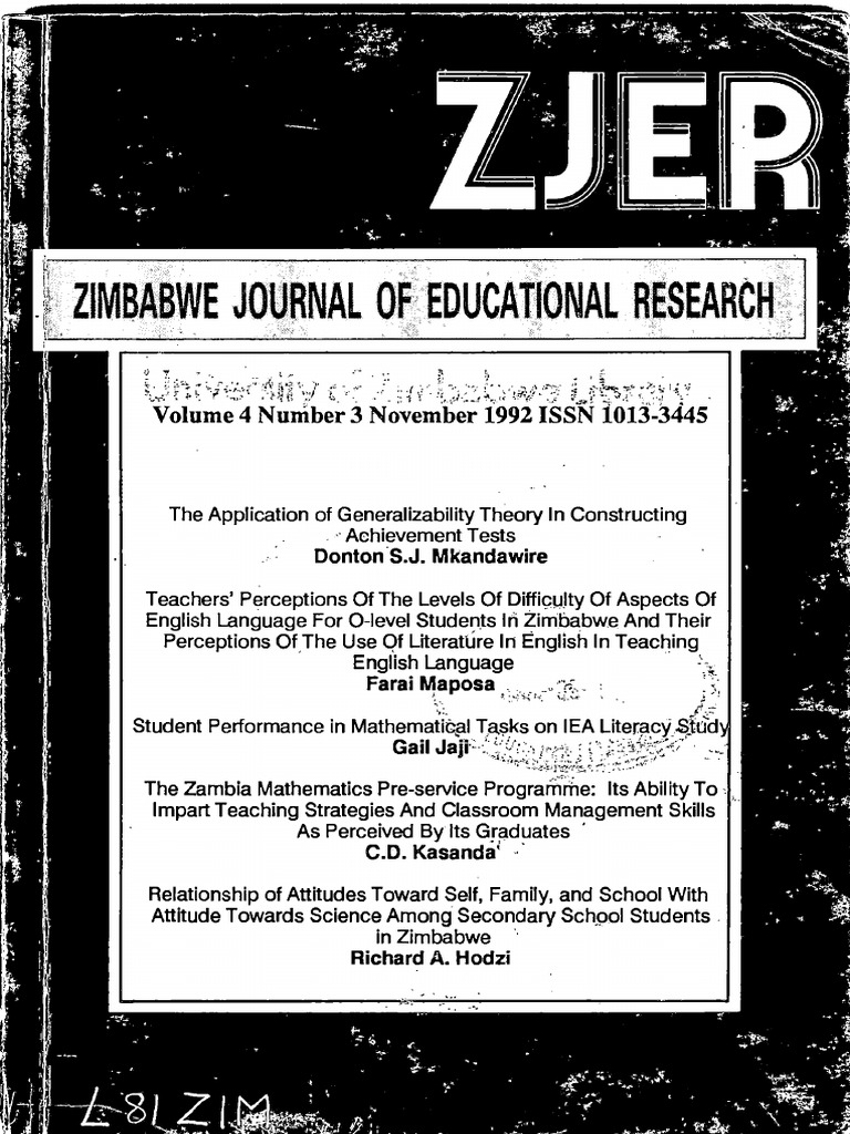 Generalizability Theory Zimbabwe Journal | PDF | Sampling (Statistics ...
