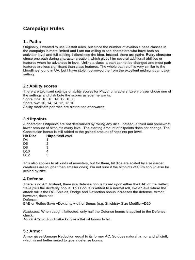 Campaign Rules | PDF | Dungeons & Dragons | Gary Gygax Games