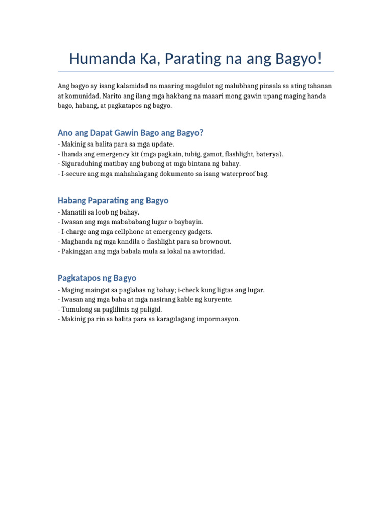 Pamphlet Bagyo Handa | PDF